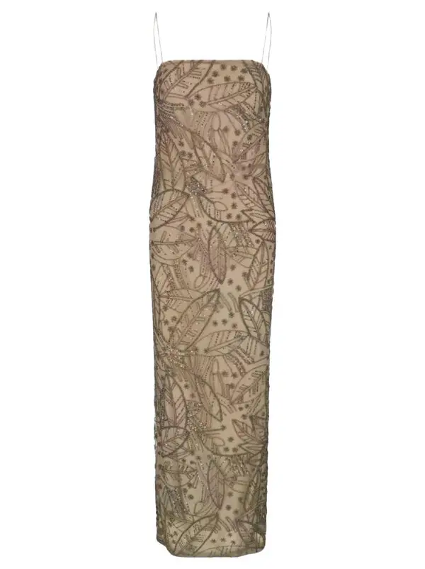 Ralph Lauren Leaf-pattern Beaded Dress - Brown