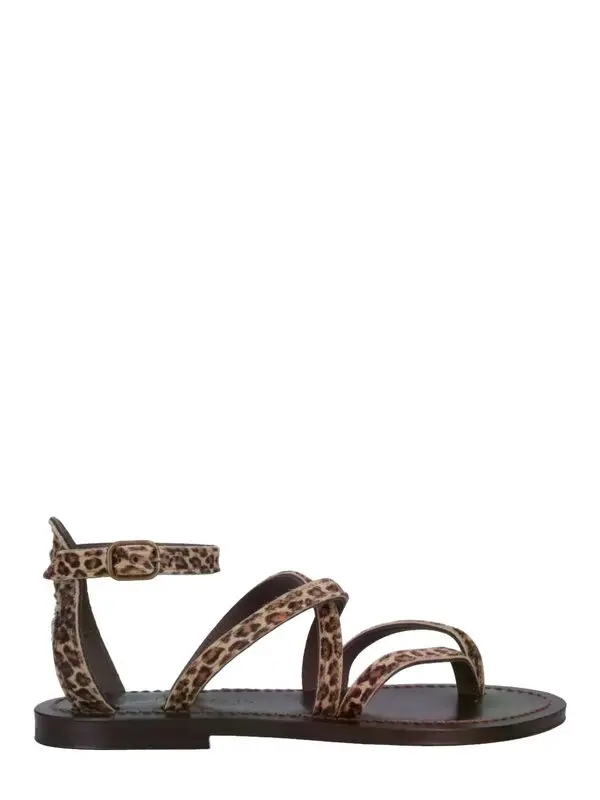 K.JACQUES Leopard Print Ankle Strap Sandals - Brown