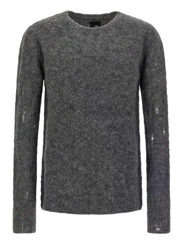 THOM KROM Crew-neck Distressed Sweater - Grey