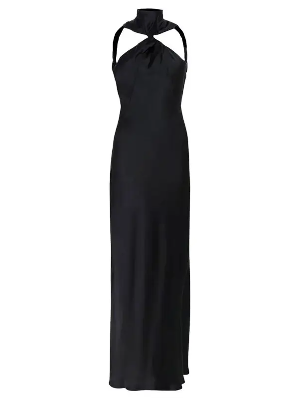 Attico High-neck Maxi Dress With Twisted Detail - Black
