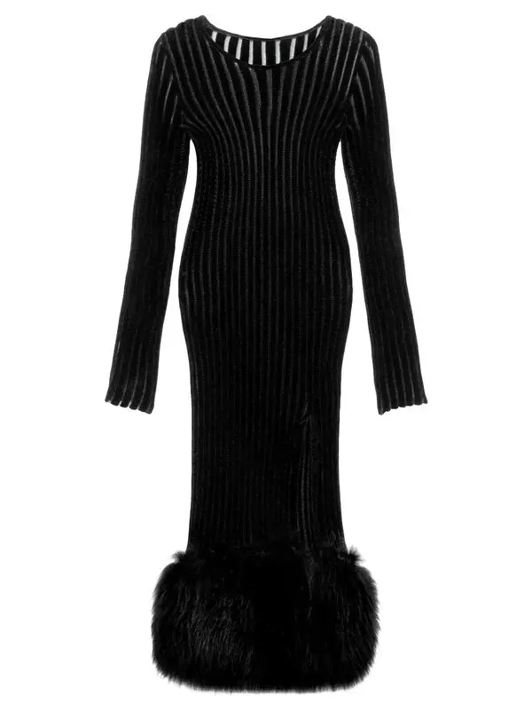 Blumarine Ribbed Midi Dress - Black