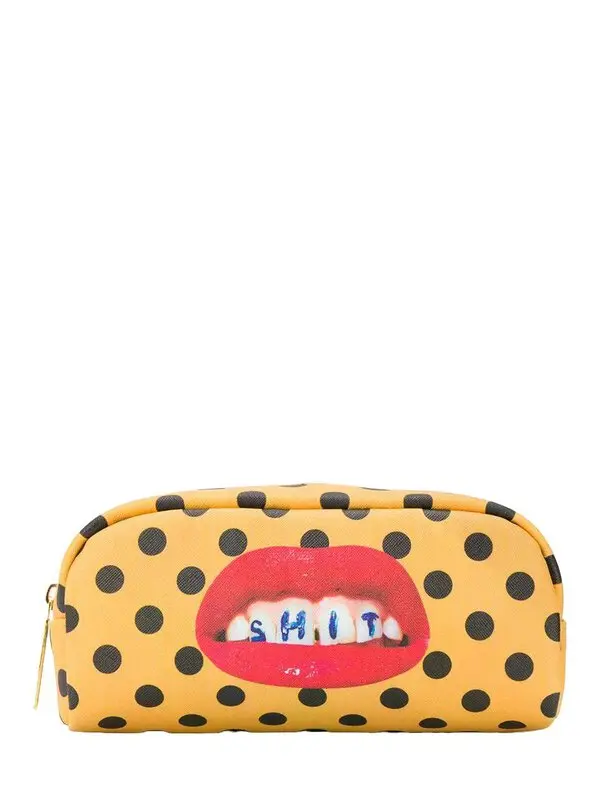 SELETTI Lip-print Ditted Makeup Bag - Yellow