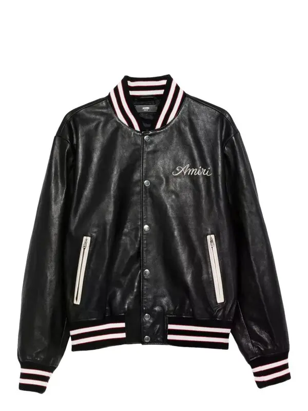 Amiri Embroidered Leather Varsity Jacket - Black