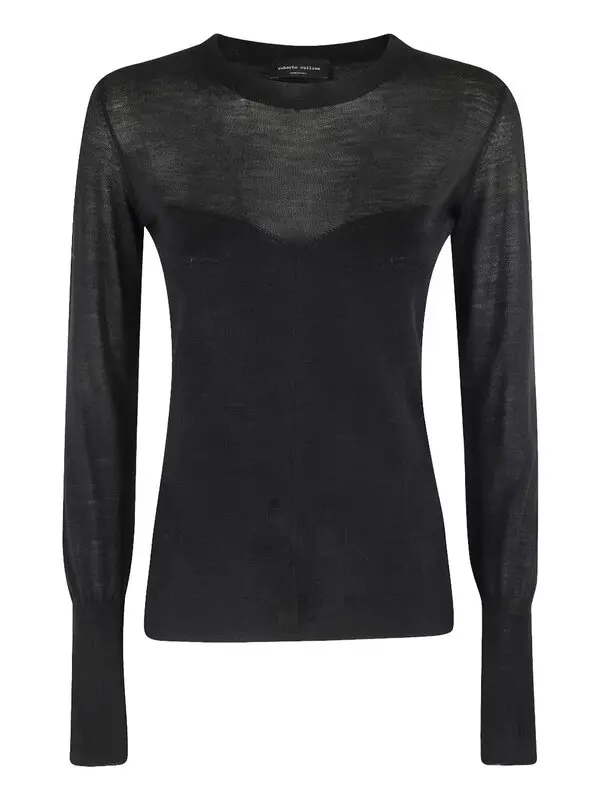 ROBERTO COLLINA Sheer-paneled Wool Sweater - Black