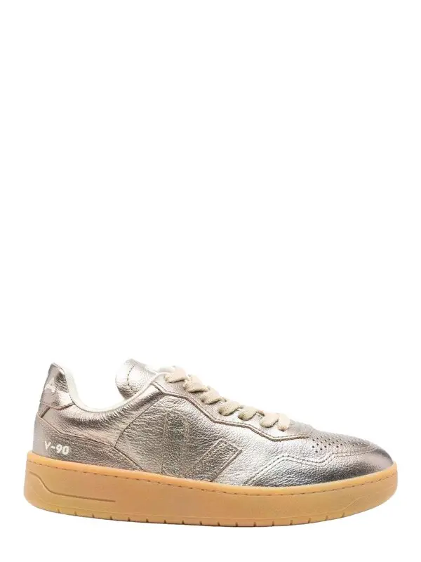 VEJA V-90 Leather Sneakers - Gold