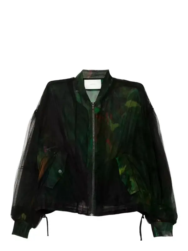 QUETSCHE Floral-print Tulle Bomber Jacket - Black