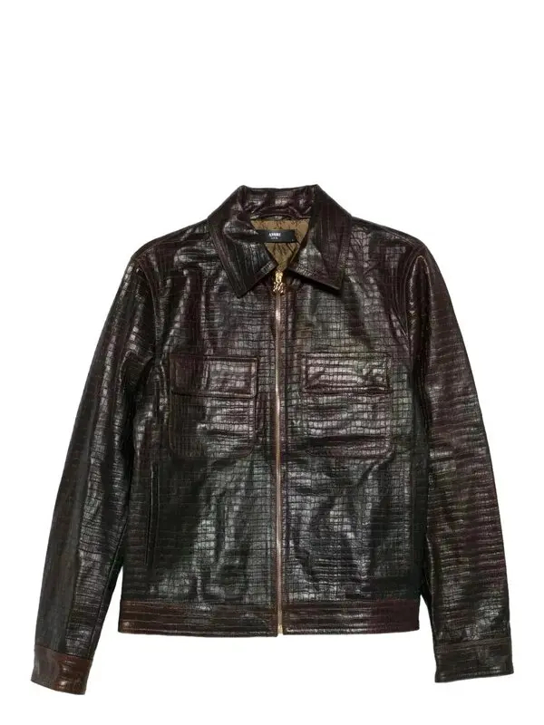 Amiri Embossed Leather Zip-front Jacket - Brown
