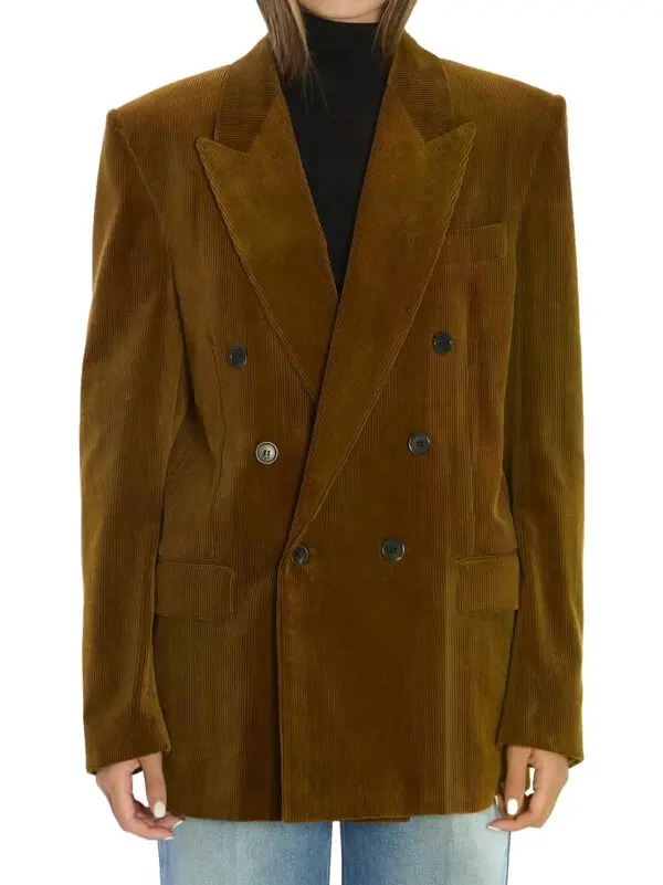 Saint Laurent Corduroy Double-breasted Blazer - Brown