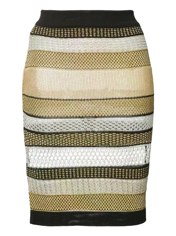Balmain Striped Midi Skirt - Black