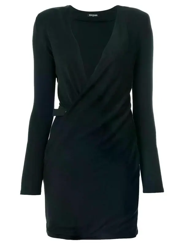 Balmain V-neck Crossover Dress - Black
