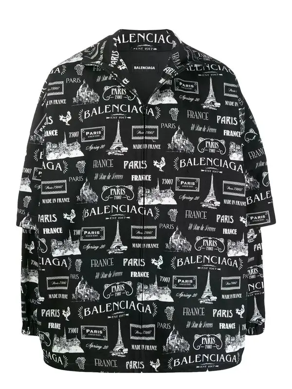Balenciaga Paris-print Layered-sleeve Jacket - Black