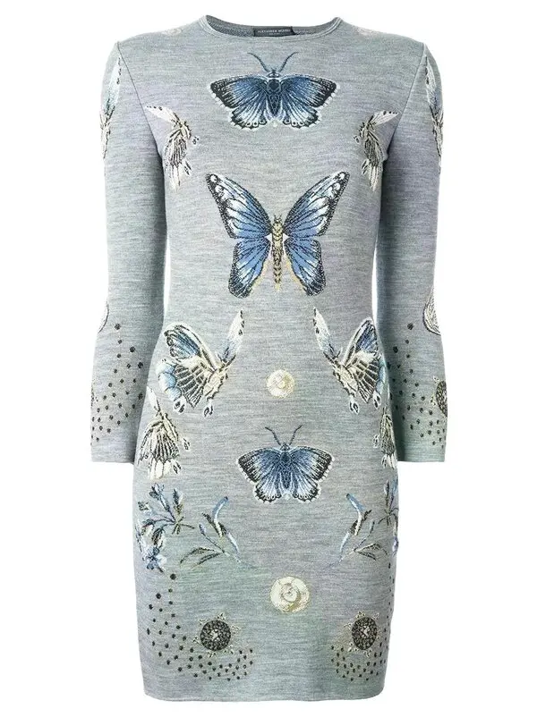 Alexander McQueen Butterfly Jacquard Knit Dress - Grey