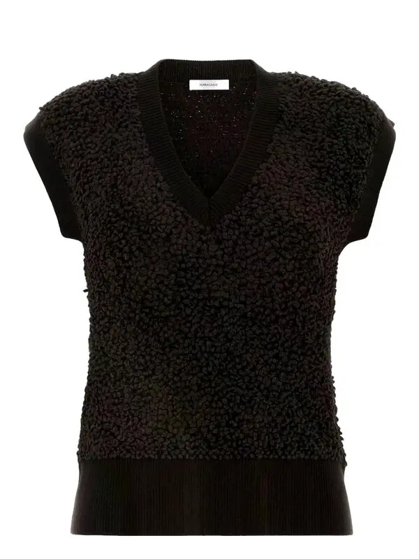 FERRAGAMO V-neck Bouclé Top - Brown