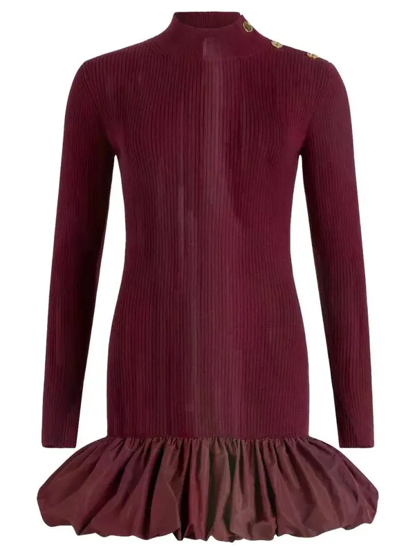 PATOU Ribbed Mini Dress With Button Detail - Red
