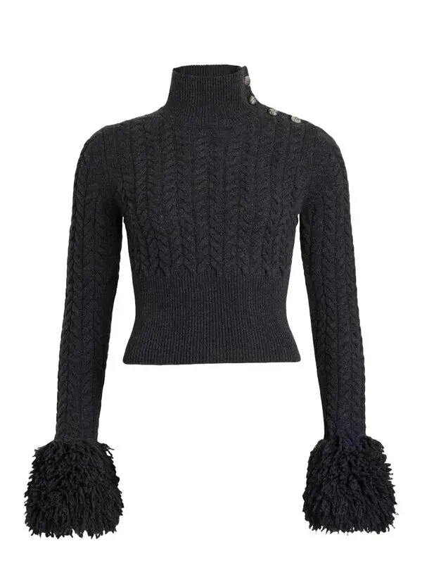 PATOU Cable-knit Jumper With Fringe Trim - Grey