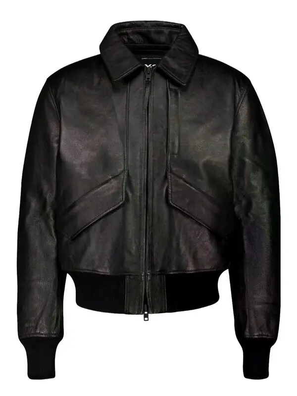 Y3 Zipped-front Leather Jacket - Black