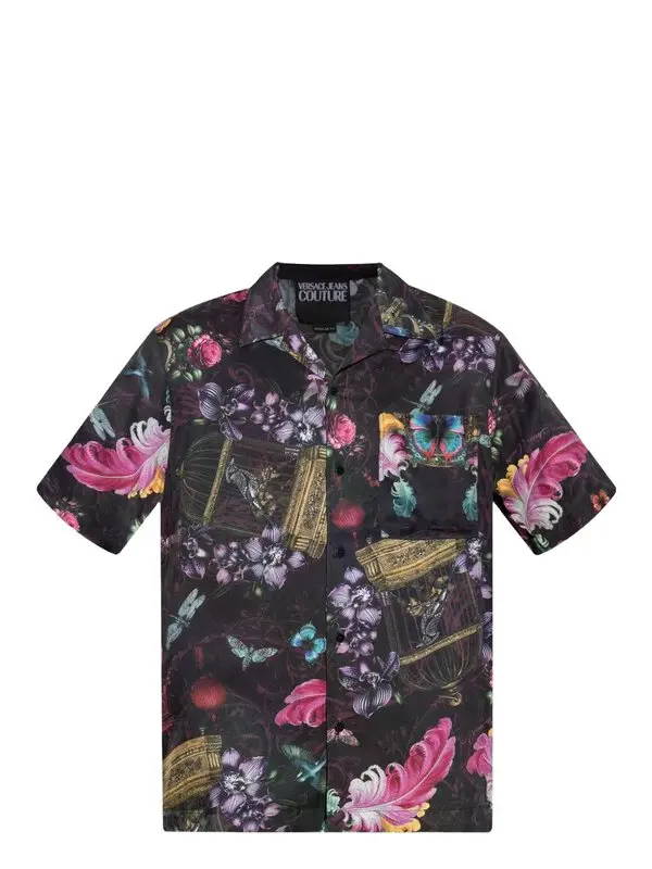 Versace Floral-print Short-sleeves Shirt - Black