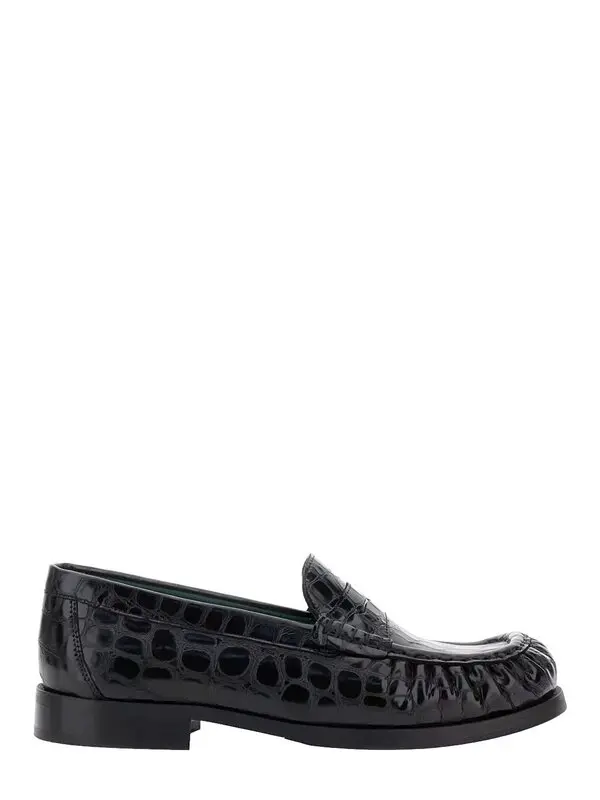 VINNY'S Crocodile-embossed Leather Loafers - Black
