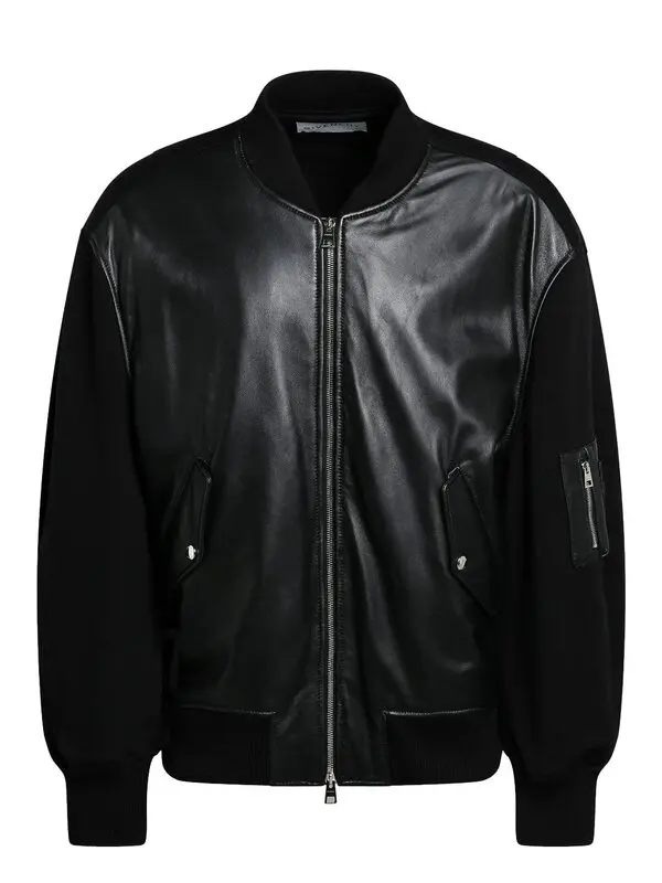 Givenchy Leather Bomber Jacket With Wool Sleeves - Black