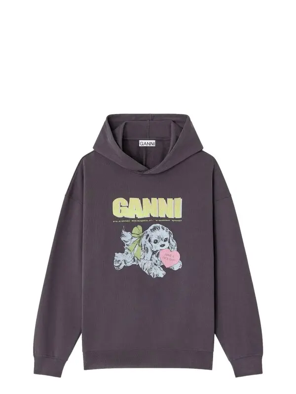 GANNI Organic Cotton Graphic Hoodie - Grey