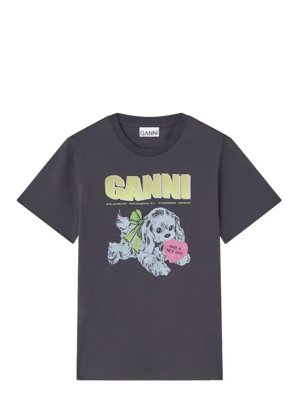 GANNI Organic Cotton Puppy T-shirt - Grey