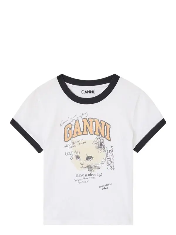 GANNI Organic Cotton Kitty T-shirt - White