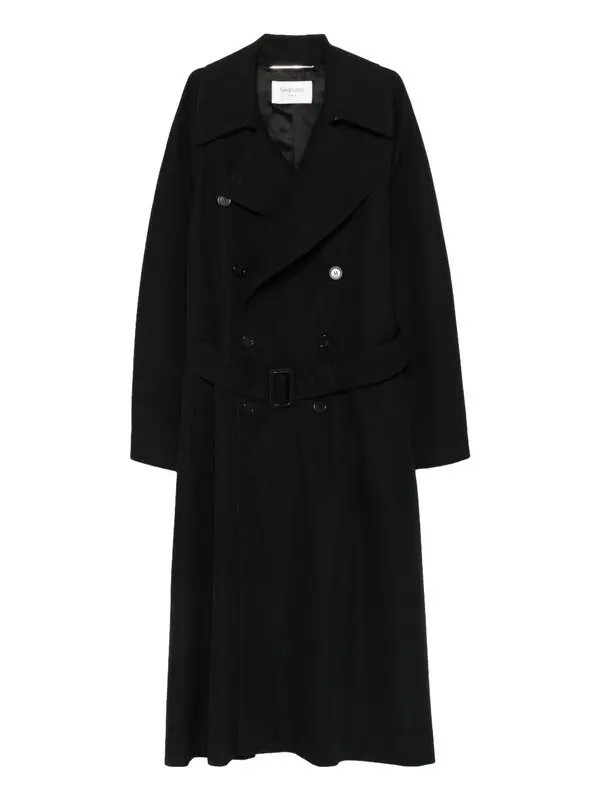 Saint Laurent Wool Long Coat - Black