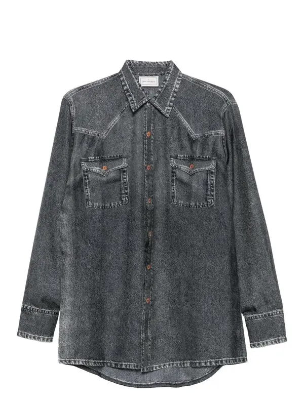 PIERRE-LOUIS MASCIA Denim Print Silk Shirt - Grey