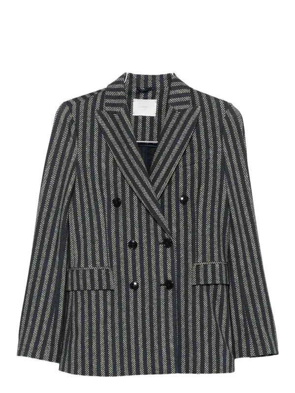 CIRCOLO 1901 Cotton Striped Double-breasted Jacket - Blue