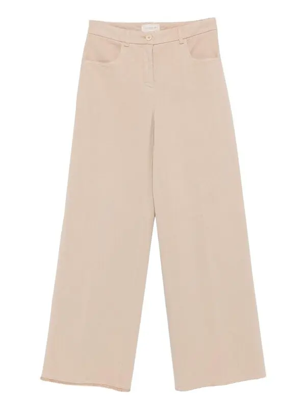 VIA MASINI 80 Cotton Wide Leg Trousers - Beige