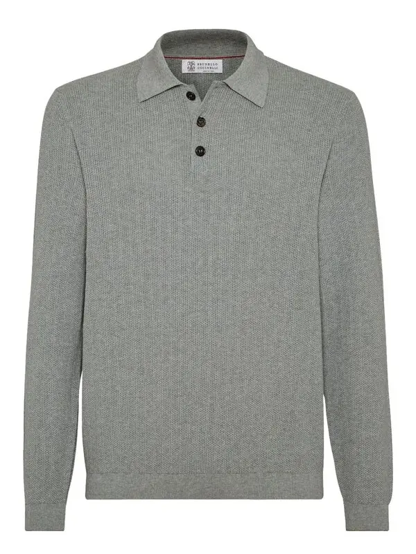 Brunello Cucinelli Cotton Knitted Polo - Light Grey
