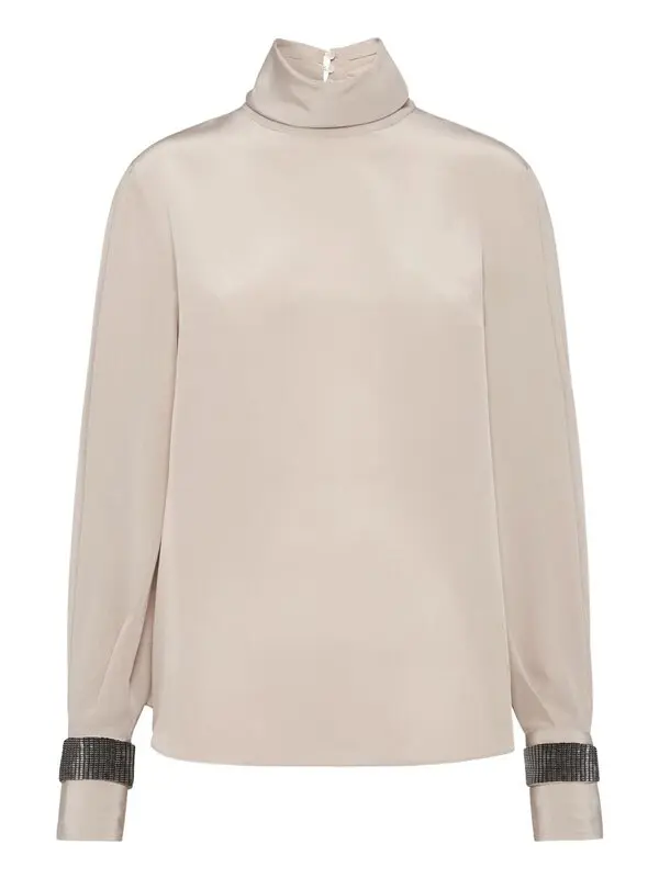 Brunello Cucinelli Silk High Neck Top - Beige