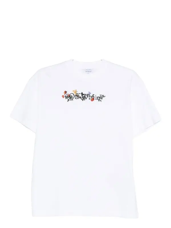 Off White Bookish Flowers Cotton T-shirt - White