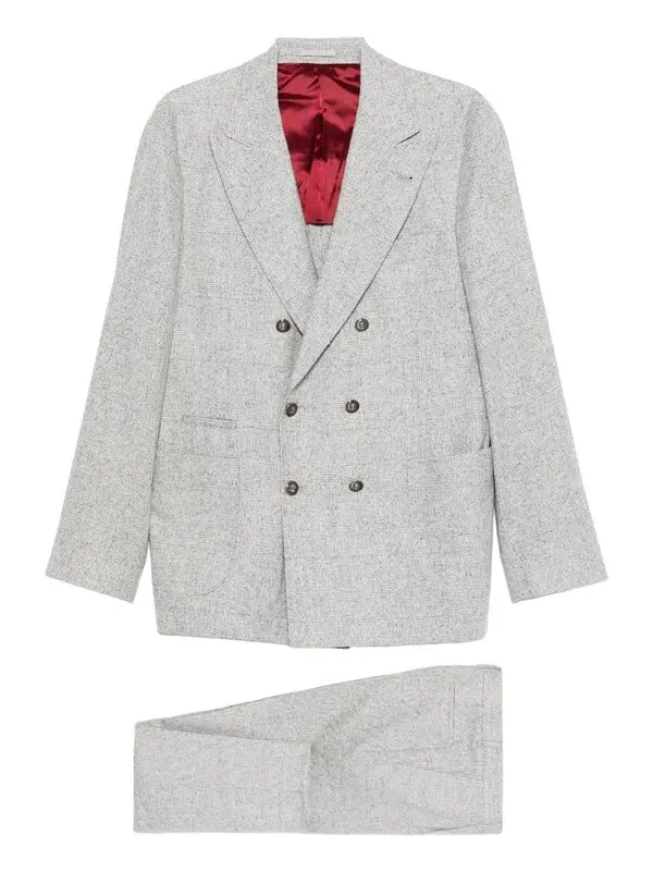 Brunello Cucinelli Wool And Silk Double Breasted Suit - Light Grey