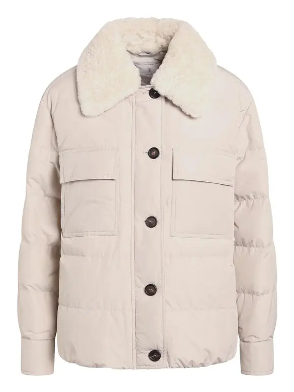 Brunello Cucinelli Quilted Jacket With Fur Collar - Grey