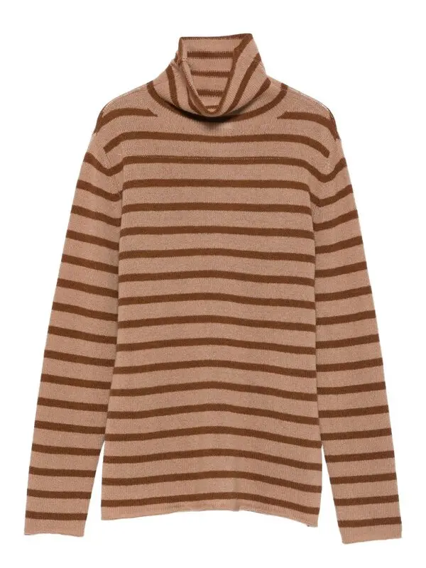 BEYOU Striped Cashmere Sweater - Beige