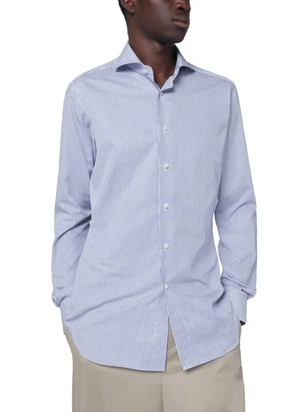 XACUS White Striped Travel Shirt - Blue