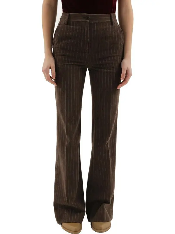 1989 STUDIO Striped Cotton Flared Pants - Brown