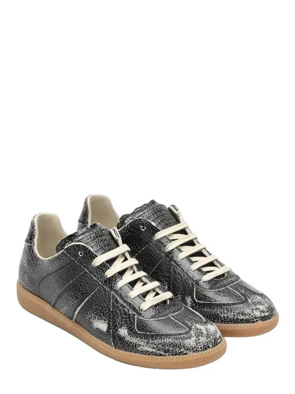 MAISON MARGIELA Cracked Leather Replica Sneakers - Black