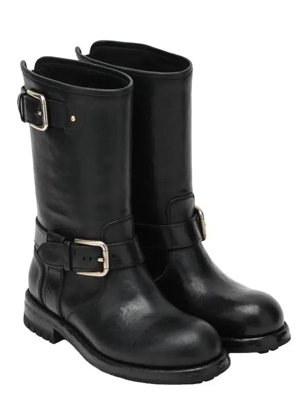 Dolce & Gabbana Leather Boot With Buckles - Black