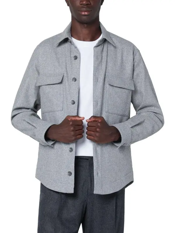 XACUS Wool Blend Overshirt Jacket - Light Blue