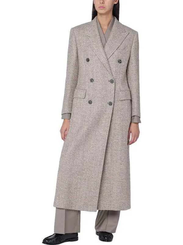 Tagliatore Double-breasted Herringbone Coat - Beige