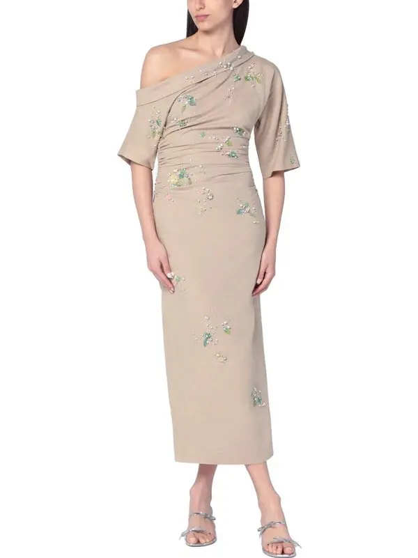 Bernadette Embroidered Bowery Midi Dress - Beige
