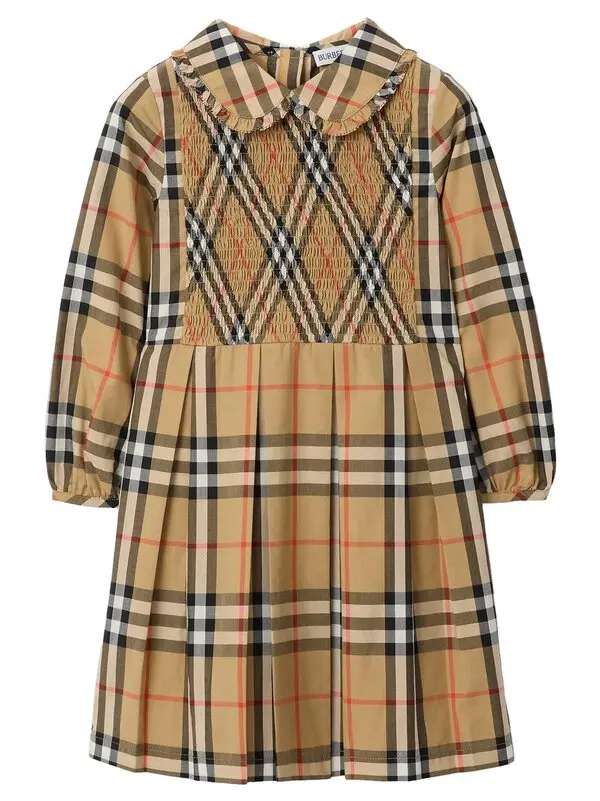 Burberry Check Pattern Cotton Poplin Dress - Beige