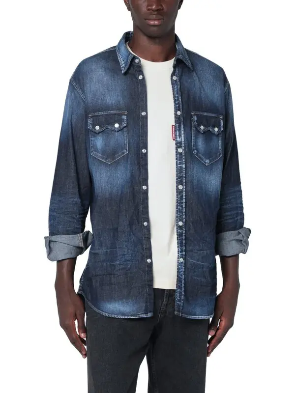 Dsquared2 Dan Shirt In Washed Denim - Blue