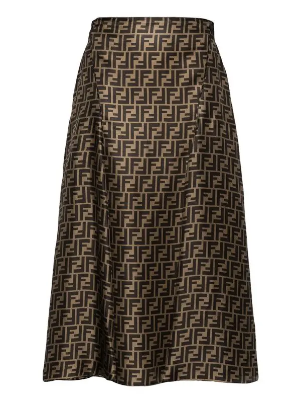 Fendi Ff Silk Midi Skirt - Brown
