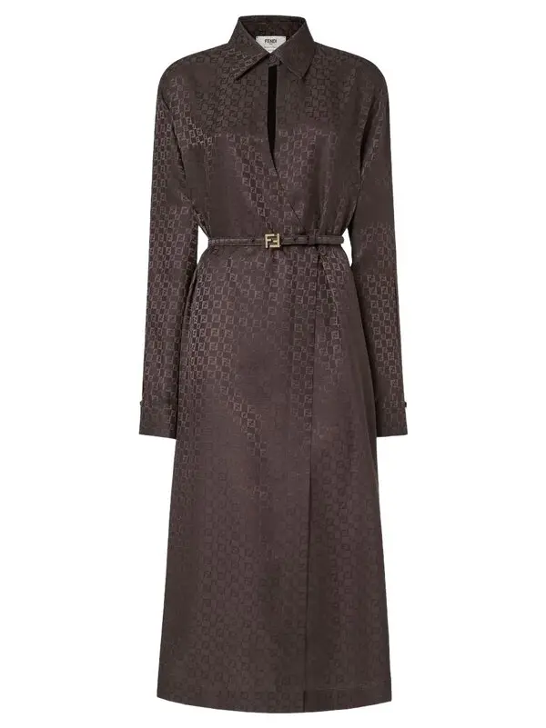 Fendi Ff Jacquard Silk Maxi Dress - Brown