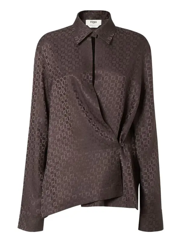 Fendi Ff Jacquard Silk Shirt - Marrone Scuro