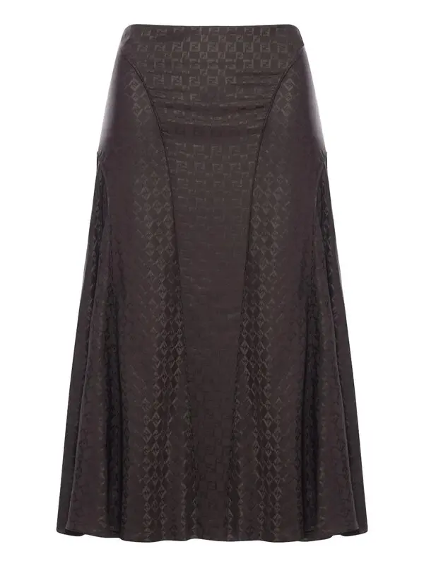 Fendi Ff Jacquard Silk Midi Skirt - Marrone Scuro