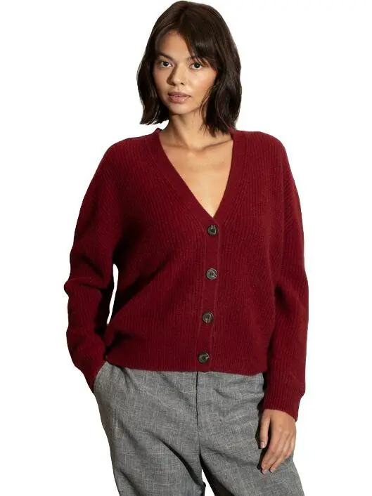 ITALIC Billie Chunky Cropped Cashmere Cardigan - Pinot Noir